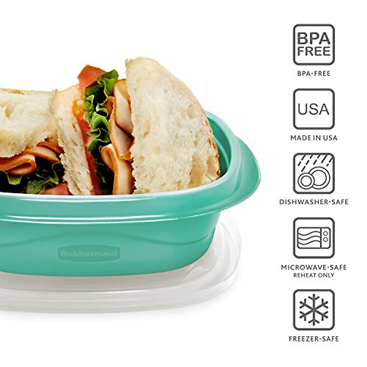 Rubbermaid 50-Piece Food Storage Containers with Lids for Lunch, Meal Prep, and Leftovers, Dishwasher Safe, Teal Splash