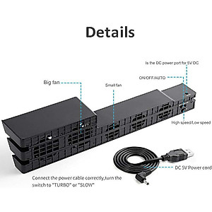 Linkstyle Cooling Fan for PS4 PRO, USB External Cooler 5 Fan Turbo Temperature Control for Sony Playstation Pro Gaming Console