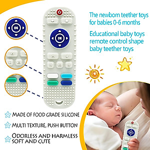 Remote Control Teether Toy for Babies 6 to 12 Months,Baby Teething Toys Tv Remote Shape with Pacifier Clip（White）