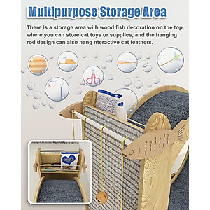 MIWOOYY Large Cat Exercise Wheel with Scratcher and Storage - 40 Inch Natural Solid Wood Cat Treadmill for Indoor Cats Run Motion & Play (Snail)