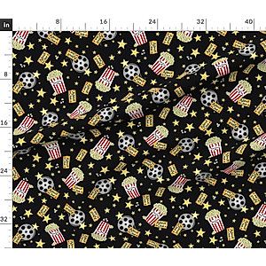 Spoonflower Fabric - VIP Night Theater Popcorn Black Yellow Stars Red Gold Novelty Printed on Petal Signature Cotton Fabric Fat Quarter - Sewing Quilting Apparel Crafts Decor