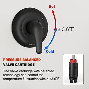 Gabrylly Shower Faucet Set, Bathtub Faucet with 9-Setting Rain Shower Head and Handle Set, Single-Handle Tub Shower Trim Kit with Valve, Matte Black