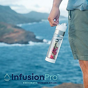 Infusion Pro 24 oz Fruit Infuser Water Bottle, 2 Pack, Flip Top Lid, Insulated Sleeve & Fruit Infused Water eBook : Bottom Loading Infuser for More Flavor : Unique Gift Idea