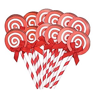 Amosfun Lollipop Cupcake Picks Paper Birthday Cake Toppers Lovely Lollipop Bow Cake Decorations Dessert Table Decorative Supplies Creative Lollipop Cake Insert Red for Party Cake Decortion