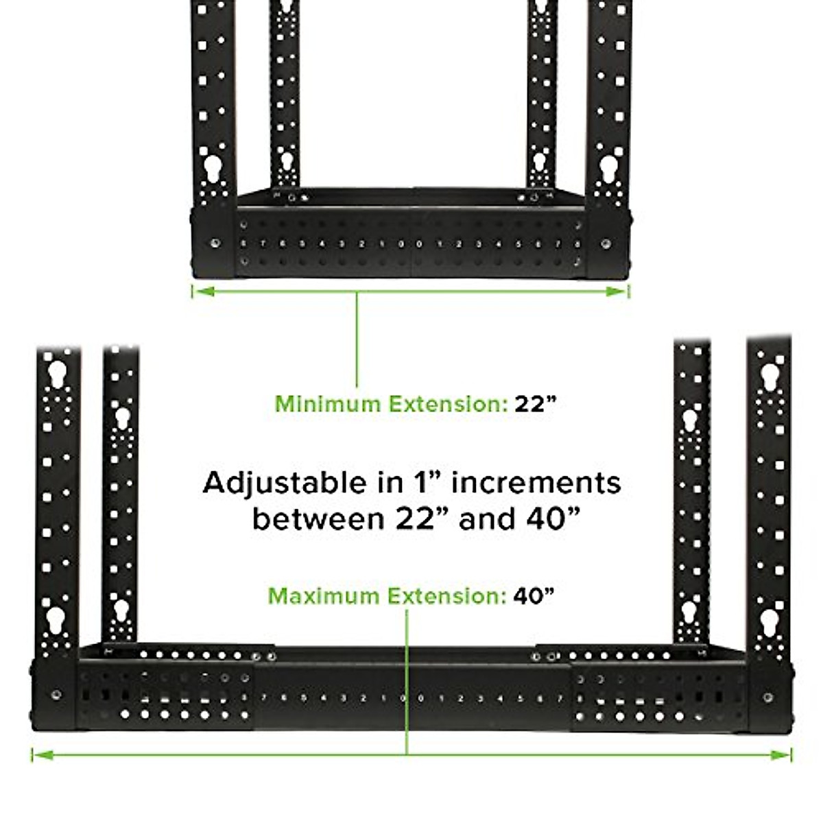 NavePoint 25U Professional 4-Post IT Open Frame Server Network Relay Rack 4.5 Feet Tall Black