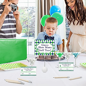 101 Pcs Guess How Many Golf Tees Cards 1 Resin Golf Ball Base Memo Clip Holder 10 Pencils Funny Games for Golf Theme Party Supply Bridal Shower Birthday Baby Shower