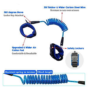 Toddler Safety Leash for Kids & Child | Baby Wrist Leash for Walking - Upgraded Version with Lock-Blue