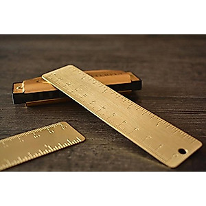 juneTree Vintage Brass Handy Straight Ruler / Metal Copper Bookmark / Cm Inch Dual Scales 130mm