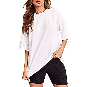 Verdusa Women's Casual Basic Round Neck Half Sleeve Oversized Tunic Tee Shirt White L
