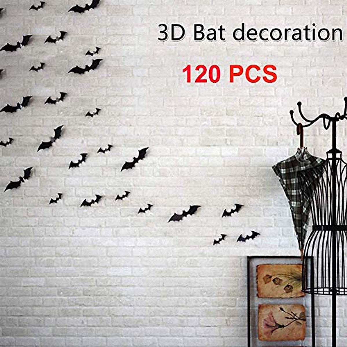 120 PCS DIY Halloween Party Supplies PVC 3D Decorative Scary Bats Wall Decal Wall Sticker Halloween Eve Decor Home Window Decoration Set Black