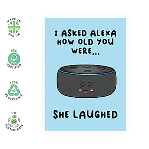 CENTRAL 23 Birthday Cards for Men - Alexa Birthday Card - Funny Greeting Cards for Women - Mom Birthday Card - 30th 40th 50th 60th Gifts for Dad - Comes With Fun Stickers