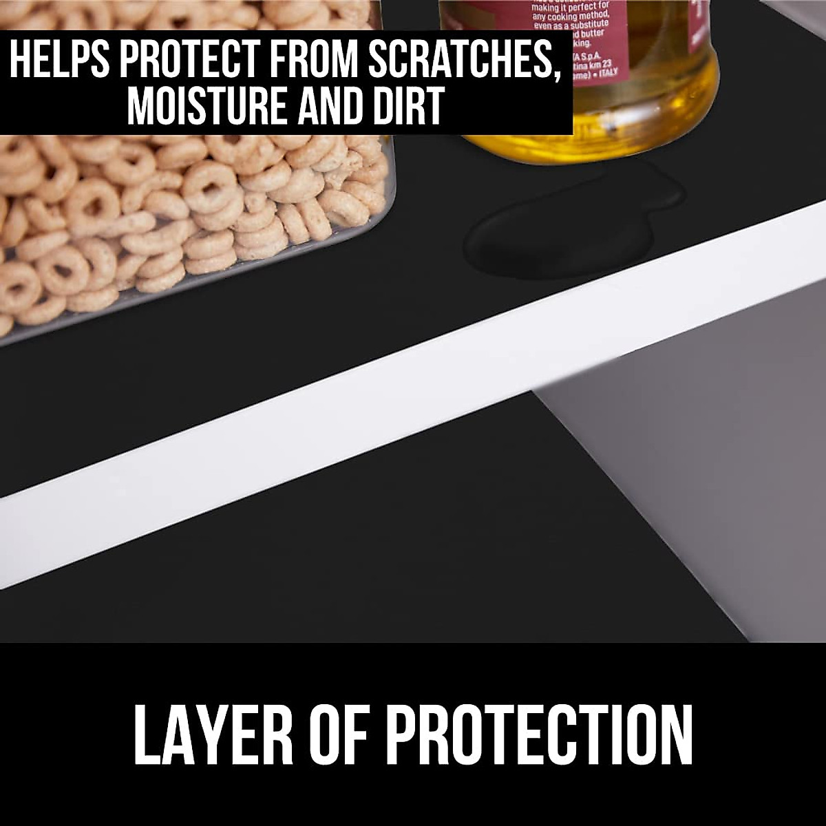 Gorilla Grip Ribbed Drawer Liner and Adhesive Removable Liner, Ribbed Liner Size 12x20, Waterproof Liner for Drawers, Adhesive Liner Size 17.5x20, Book Cover, Both in Black, 2 Item Bundle