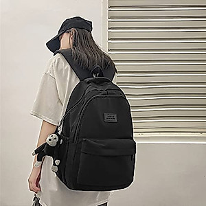 JARKJARD Aesthetic Backpack Cute Kawaii Backpack for School College Backpack Large Capacity Bookbags for Girls Women Students Casual Travel Daypacks Solid Color(Black)