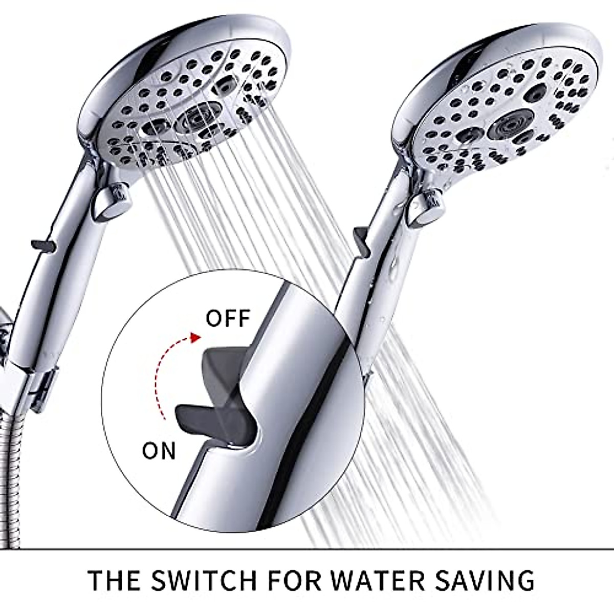 VXV Bathroom Handheld Shower Head with on off Switch, 6 Spray Setting Removable Hand Held Showerheads with 6 FT Stainless steel Hose and Adjustable Angle Bracket(Chrome)