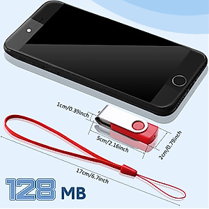 50 Pack USB Flash Drives Bulk with Lanyards USB 2.0 Thumb Drive Swivel Storage Flash Drive Pack Bulk with LED Light for Data Storage Backup, 10 Colors (128 MB)