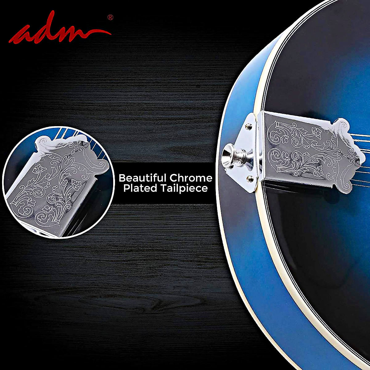 ADM Acoustic Mandolin Instrument Kit Music A Style for Kids Students Adults Wood Mandolins Beginner Set With Bag, Tuner, EQ, Strap, Strings, Picks and Hanger, Blue