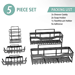 GD Adhesive Shower Caddy Bathroom Shower Organizer Storage 5 Pack Set, Adhesive Shower Organizer for Bathroom & Storage, Stainless Steel, Rustproof Stainless Steel Bathroom Organizer, No Drilling