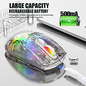 Attoe Bluetooth Wireless Mouse, Transparent RGB Mechanical Dual Mode Gaming Mouse, A Must-Have Cool USB Computer Mouse for Gaming and Esports