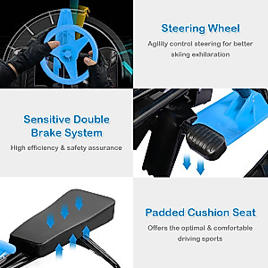 Costzon Snow Racer Sled, Ski Sled with Steering Wheel & Twin Brakes, Durable Steel Frame, Great Weight Capacity of 220 LBS, Classic Downhill Steerable Sled for Kids Teenagers Adult (Blue)