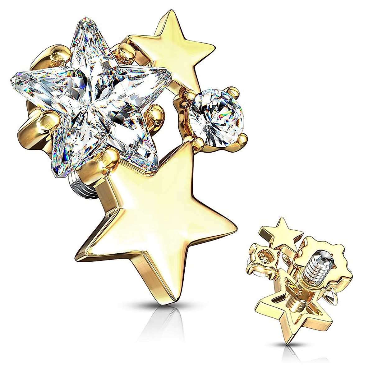 Pierced Owl 14GA Stainless Steel Internally Threaded CZ Crystal Star Cluster Dermal Anchor Top (Gold Tone)