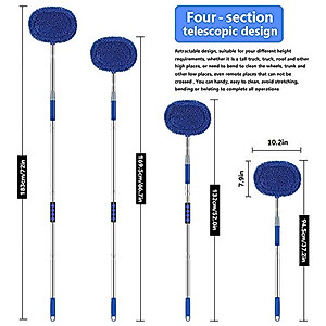 66'' Car Wash Brush with Long Handle, Chenille Microfiber Soft Car Wash Mop Cleaning Tool Kit with 15° Labor-saving Elbow Extension Stainless Steel Pole & Replacement Head for Clean RV SUV Truck House