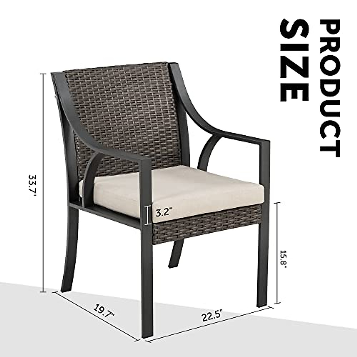 HAPPATIO Outdoor Wicker Chair,All-Weather Wicker Rattan Patio Dining Chair with Removable Cushions,Set of 6 for Outdoor Lawn Garden Backyard (Beige)