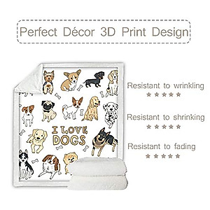 Sleepwish Puppy Dog Design Sherpa Blanket Cute Cartoon Pet Fleece Throw Blanket Super Soft Fuzzy Reversible Plush Blankets for Bed Sofa Twin (60" X 80")