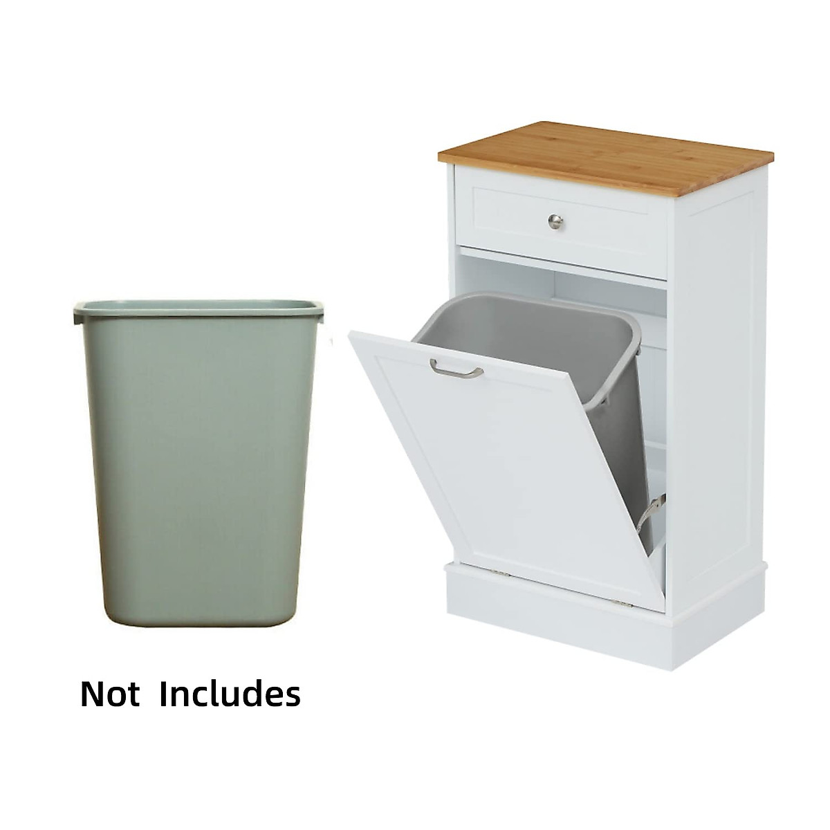 KINBOR BABY Recycling Tilt Out Trash Cabinet - Trash Bin Cabinet for Kitchen with Drawer and Removable Bamboo Cutting Board, White
