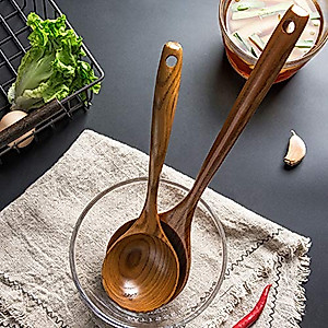 2 Pcs Wooden Spoon Ladle for Cooking Spoons-14 inch Long Kitchen Cooking Spoon & 11 inch Best Wood Spoons Large Deep Serving Spoons Soup Ladles Set
