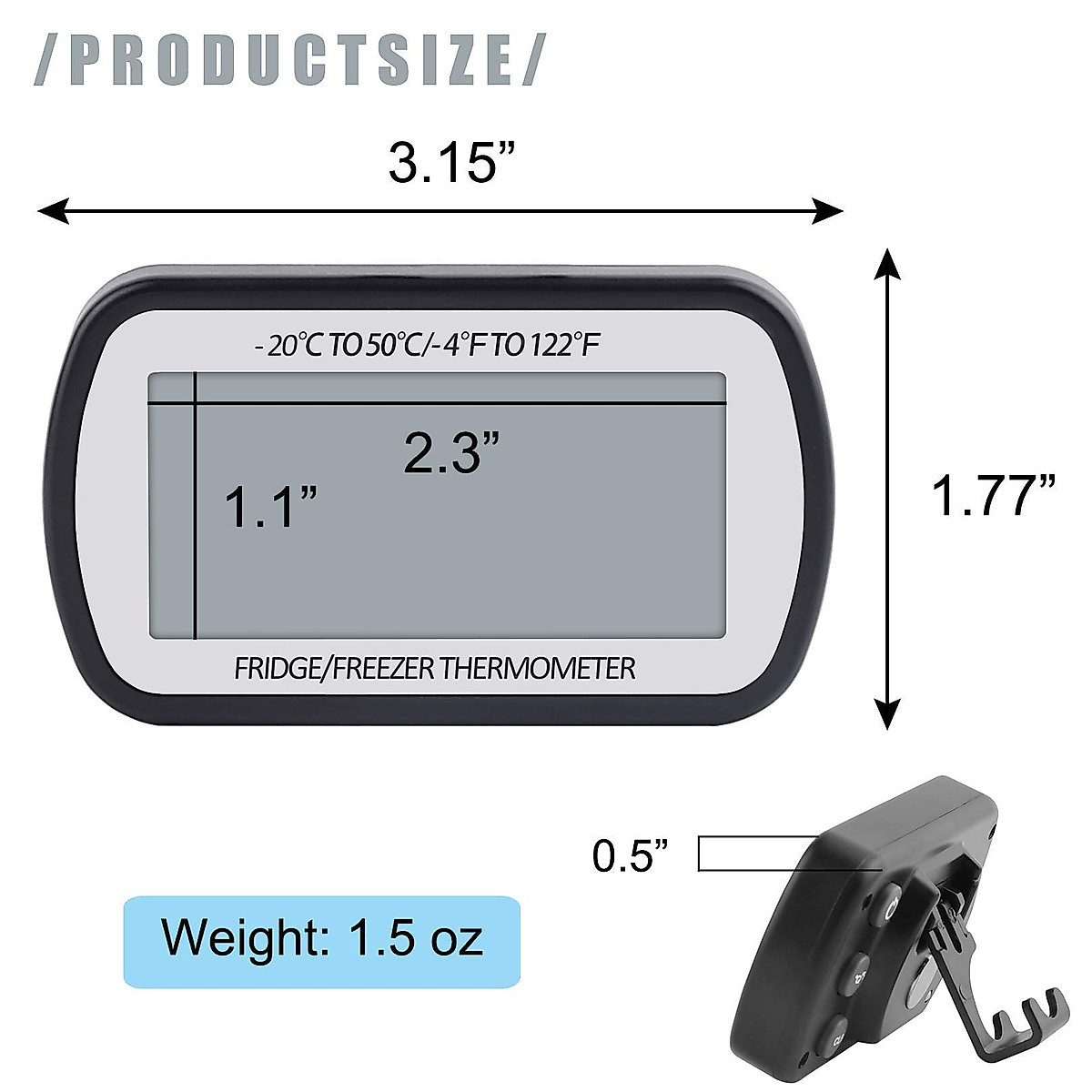 AEVETE Waterproof Digital Refrigerator Thermometer Large LCD Freezer Room Thermometer with Magnetic Back No Frills Easy to Read, 1 White 1 Black