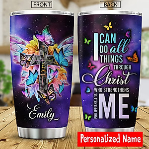 Personalized Christian Tumbler,Butterfly Faith Mug,Coffee Mug Jesus,Christian Coffee Mugs,Bible Verse Mug,Woman Of Faith Mug,Christian Travel Mug Stainless Steel 20Oz,Spiritual Gift For Women