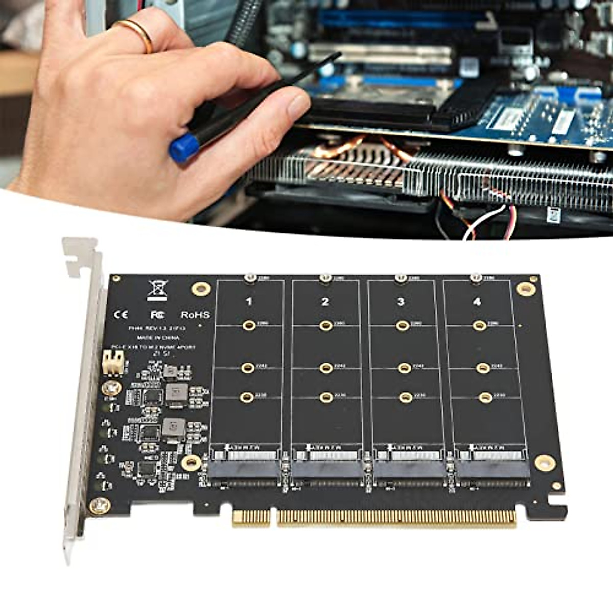 M.2 SSD Adapter, NVME   Card High Speed PCIE X16 Interface Thickened PCB for 4 NVME PCIe Protocol SSDs for PCIE3.0 4.0