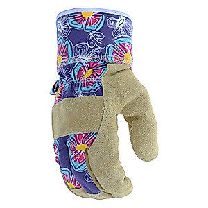 Miracle-Gro MG23011 Landscaping Work Gloves - [1 Pair, Small/Medium] Purple/Floral Print, Split Cowhide Leather Gloves (Pack of 2)