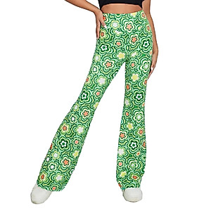 70s Flare Pants for Women - EDC Rave Festival Outfit High Waist Bell Bottom Boho Cute Groovy Disco Trousers(Green, M, 1050e)