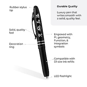 "Symbols of Mathematics" Engraved Gift Pen w/LED Light & Stylus - Pi, Geometry, Function, & Integration Symbols - Gifts for Mathematicians Math Teachers