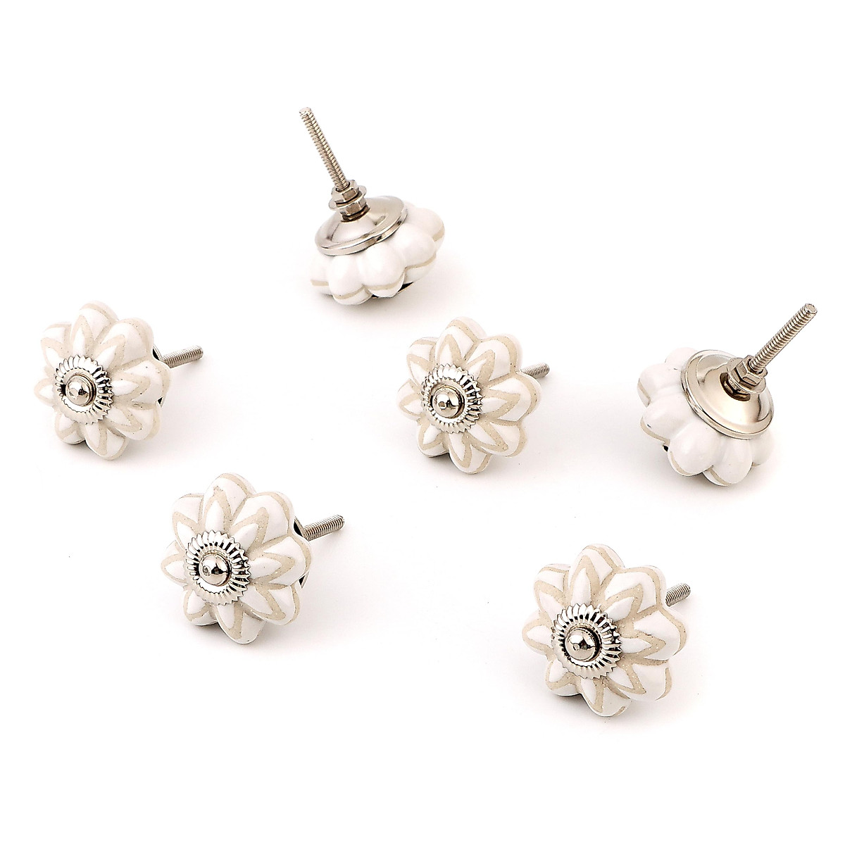 Set of 12 Ceramic Knobs Decorative Knobs for Home Kitchen Cabinet Cupboard Door Dresser Wardrobe Pulls Cabinet Knobs Ceramic Drawer Pull Kitchen Cupboard Pull Door Handle - White Silver