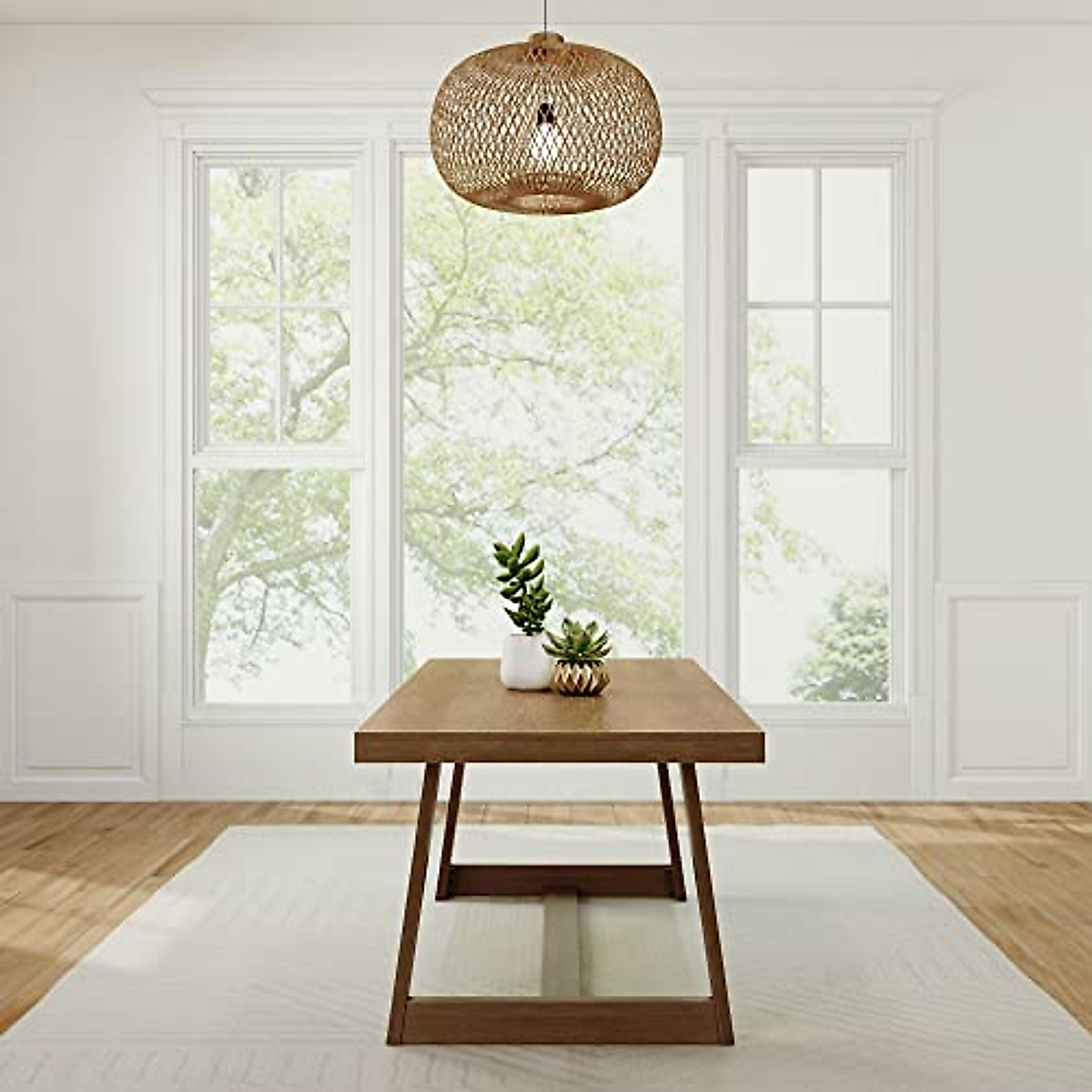 Plank+Beam 72 Inch Farmhouse Dining Table, Solid Wood Kitchen Table, Dinner Table for Dining Room, Pecan Wirebrush