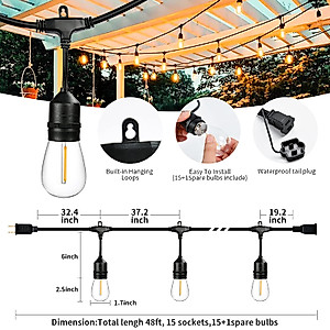 AVANLO Outdoor String Lights Dimmable LED 96 FT (2x48FT) Waterproof Shatterproof Bulbs 30 Hanging Sockets Commercial Grade Patio Lights Decorative Bistro/Party/Garden/Cafe Light 2700K Warm White Light