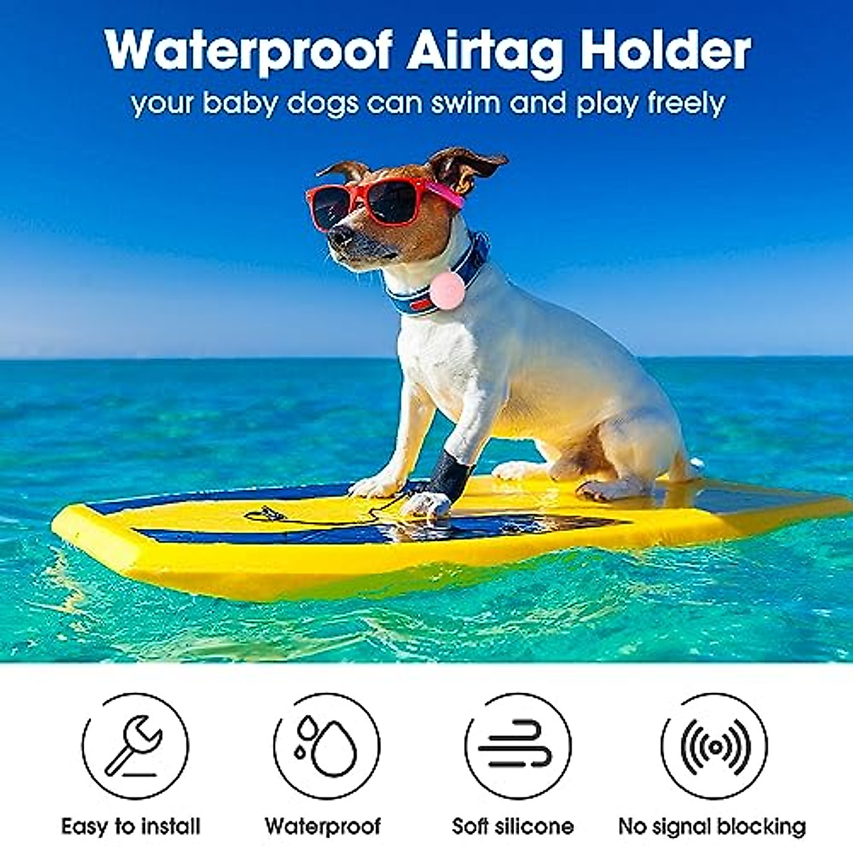 SimpleThings Waterproof Airtag Dog Collar Holder, Anti-Lost Protective Case Cover Compatible with Apple Airtag GPS Tracker, Silicone Air Tag Holder Designed for Cats Dogs Collars