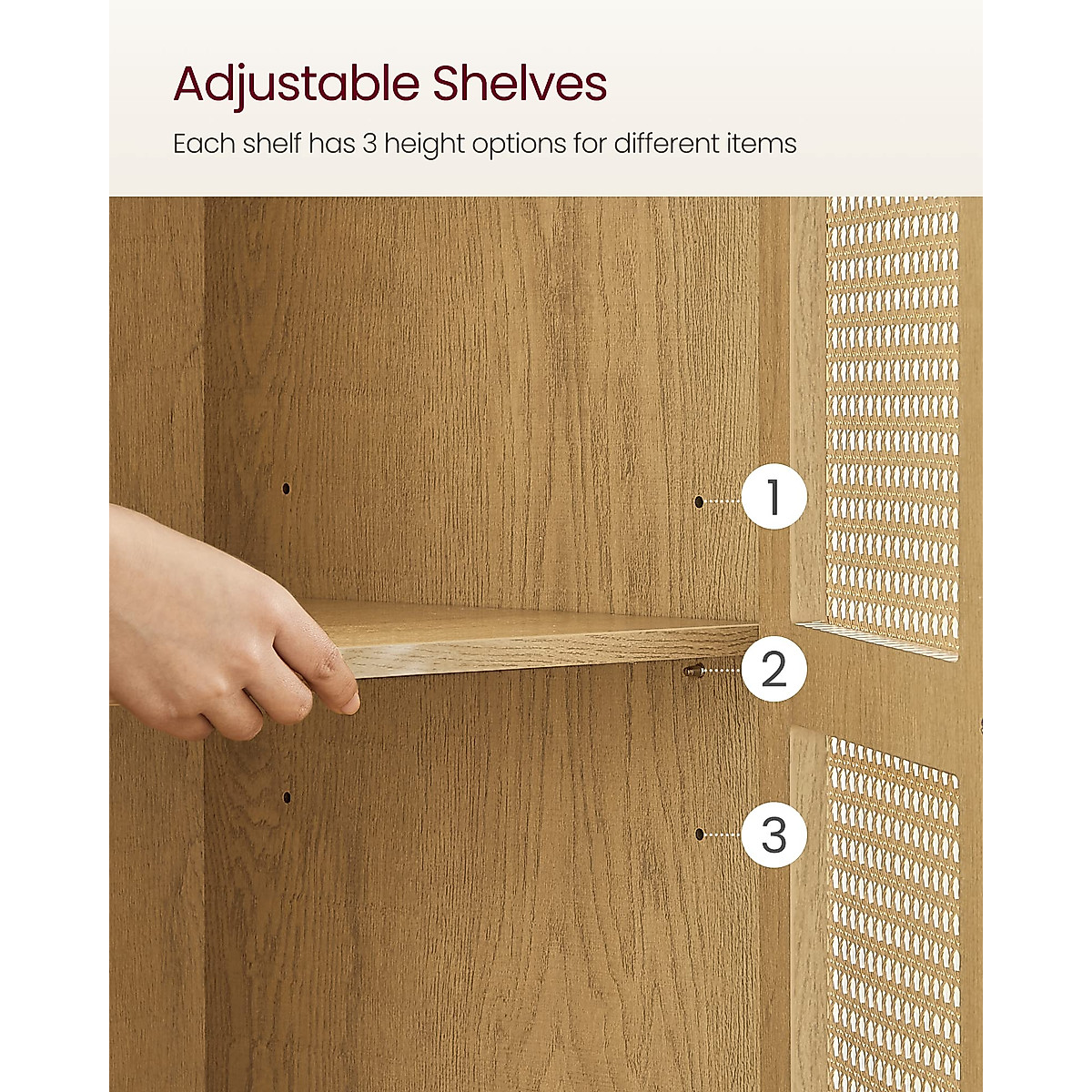 VASAGLE by SONGMICS HOME Rattan Sideboard Buffet Storage Cabinet - Kitchen Cupboard Server Console Table with Adjustable Shelves, 15.7 x 31.5 x 35.4 Inches for Entryway, Living Room, Natural