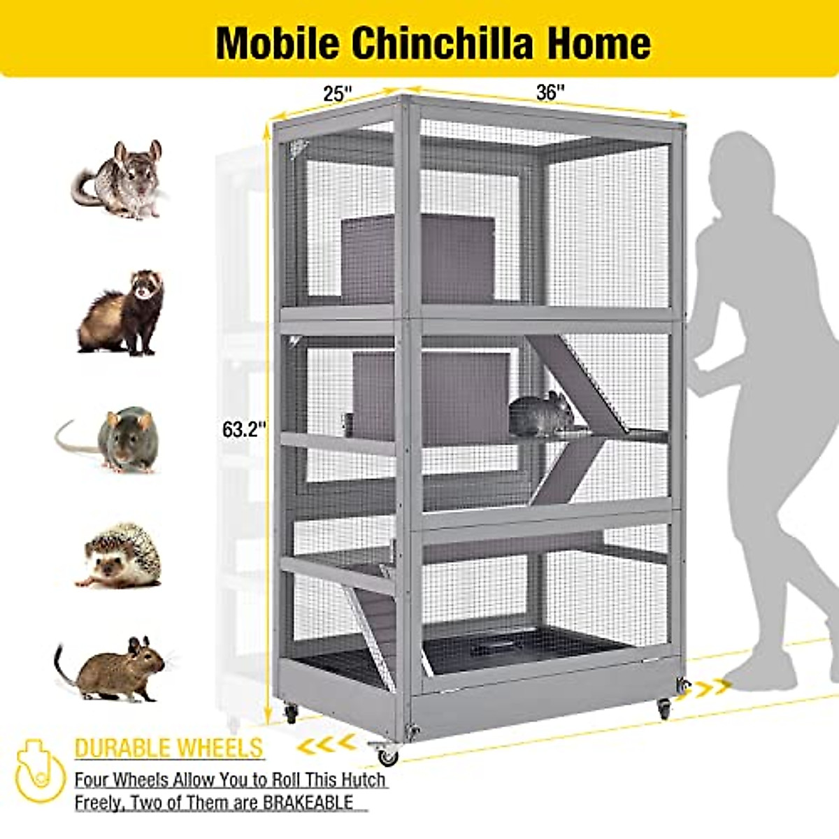 Deluxe Chinchilla Cage Critter Nation, Homes for Pets Small Animal Cage for Adult Rats, Rolling Ferret Habitat Indoor-4 Levels