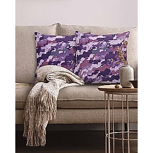 applebless Set of 2 Throw Pillow Covers Square for Home Decor, Camouflage Netting Camo Purple 18x18 Inch Cotton Reversible Pillow Case Sofa Soft Cushion Cases for Bedroom Couch Bed Car Chair