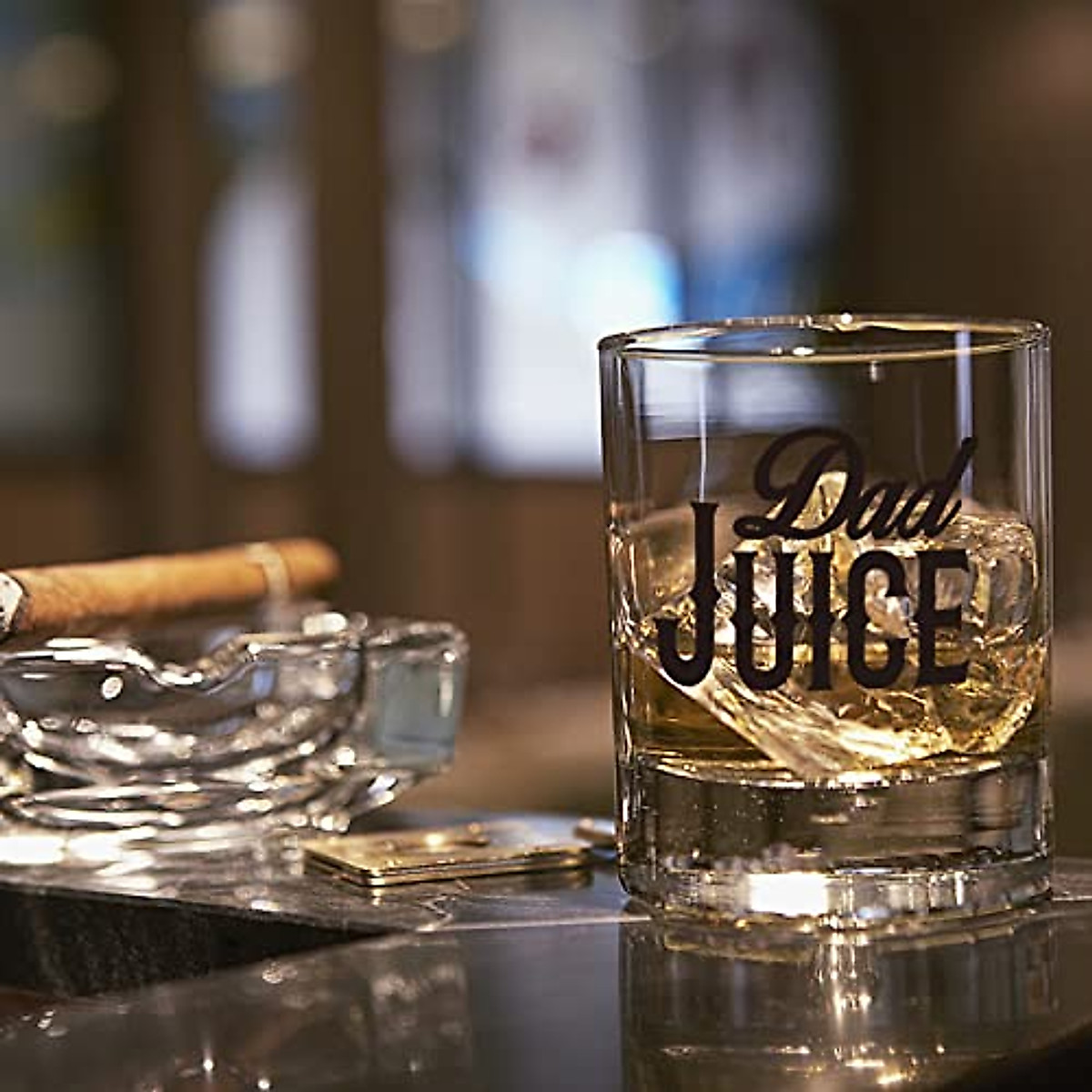 Dad Juice Funny Whiskey Glass Gift for Dad, Unique Gag Birthday, Fathers Day, Christmas, Gifts Idea for Men, New Dad from Son, Daughter, Kids, Wife, Old Fashioned Bourbon Rocks Glass for Dad, 11oz