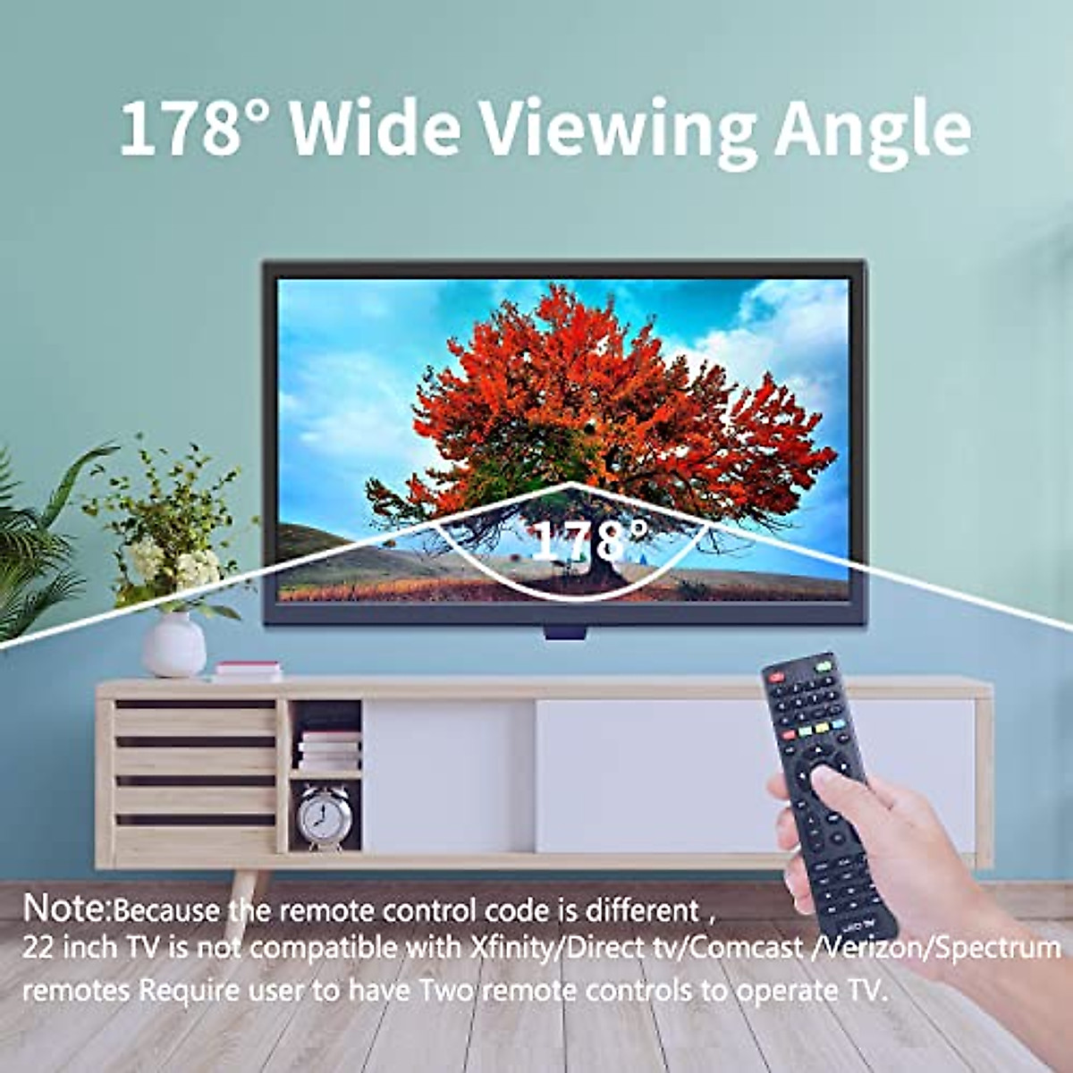 Feihe 22 Inch TV, 1080p LED Widescreen HDTV with Digital ATSC Tuners, 22 Inch Flat Screen TV with HDMI, VGA, RCA, USB for Kitchen, RV, Bedroom, Caravan