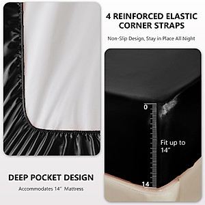 CozyLux Satin Sheets Full Size - 4 Piece Black Bed Sheet Set with Silky Microfiber, 1 Deep Pocket Fitted Sheet, 1 Flat Sheet, and 2 Pillowcases - Smooth and Soft
