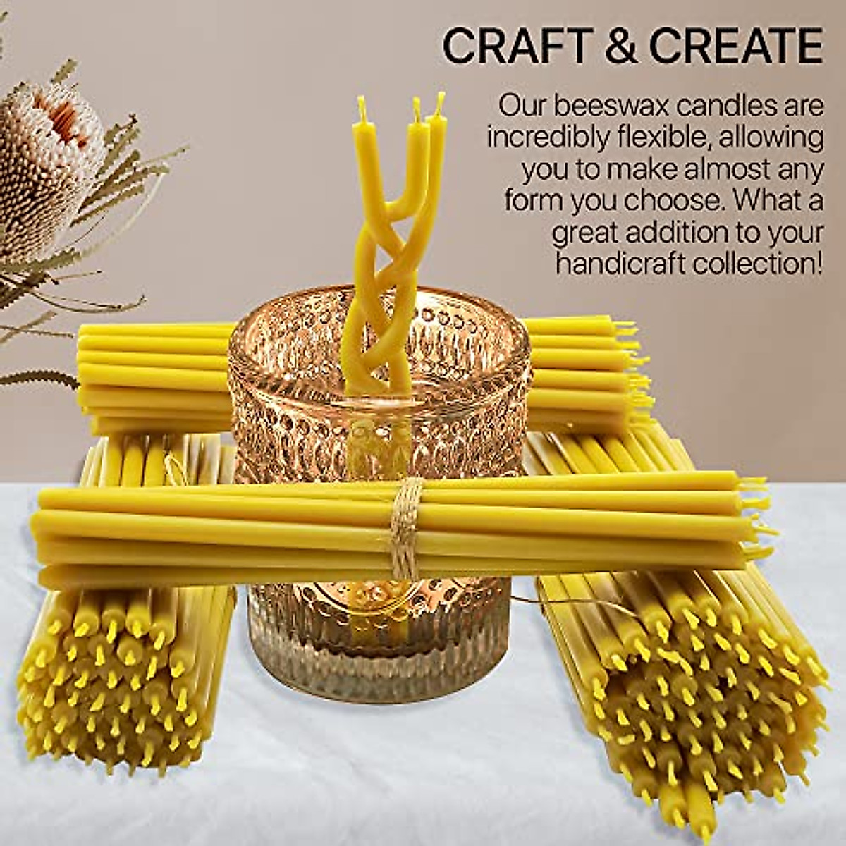 Natural Beeswax Candles - 7” 15 pcs Best Beeswax Candle - Pure Deep Yellow Bee Wax with Great Honey Scent and Cotton Wicks - Eco Friendly 100% Beeswax Candles for Decoration Home Birthday Cake 1104408