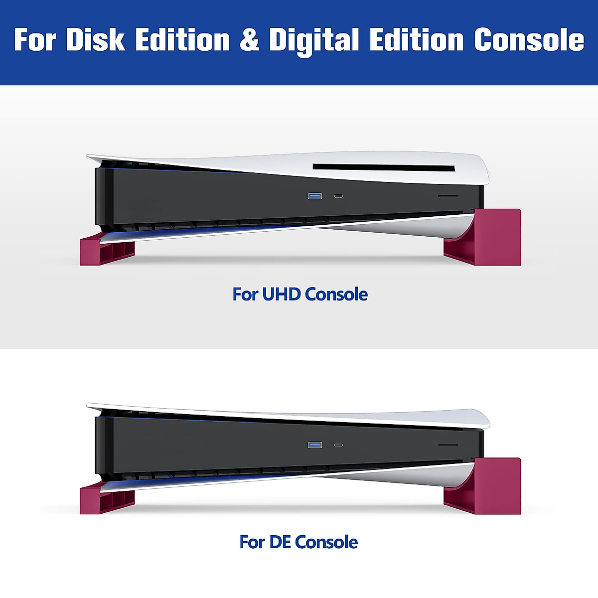 BSOON PS5 Accessories Horizontal Stand, PS5 Base Stand for PS5 Games & PS5 Console with 16 Game Disc Slots, Compatible with Playstation 5 Disc & Digital Editions, Minimalist Design (Red)