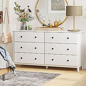 Hasuit 6 Drawer Double Dresser, 51.5''W Wood Dresser Chest with Wide Storage Space, Storage Tower Clothes Organizer, Large Storage Cabinet for Bedroom, Living Room, Hallway (Modern White)