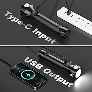 Otdair Solar/Rechargeable LED Flashlight, Multi Function Ultra Bright Flashlight, Emergency Strobe Light, USB-C Rechargeable, 5 Modes for Outdoor, Camping, Hiking