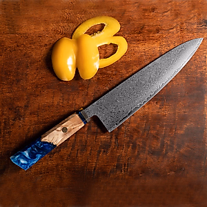 8 Inch Kiritsuke Knife Unique stablized wood Resin handle Damascus Vg10 67 Layers Japanese Stable Wood Chef Knives with Sheath (8.5”gyuto knife)